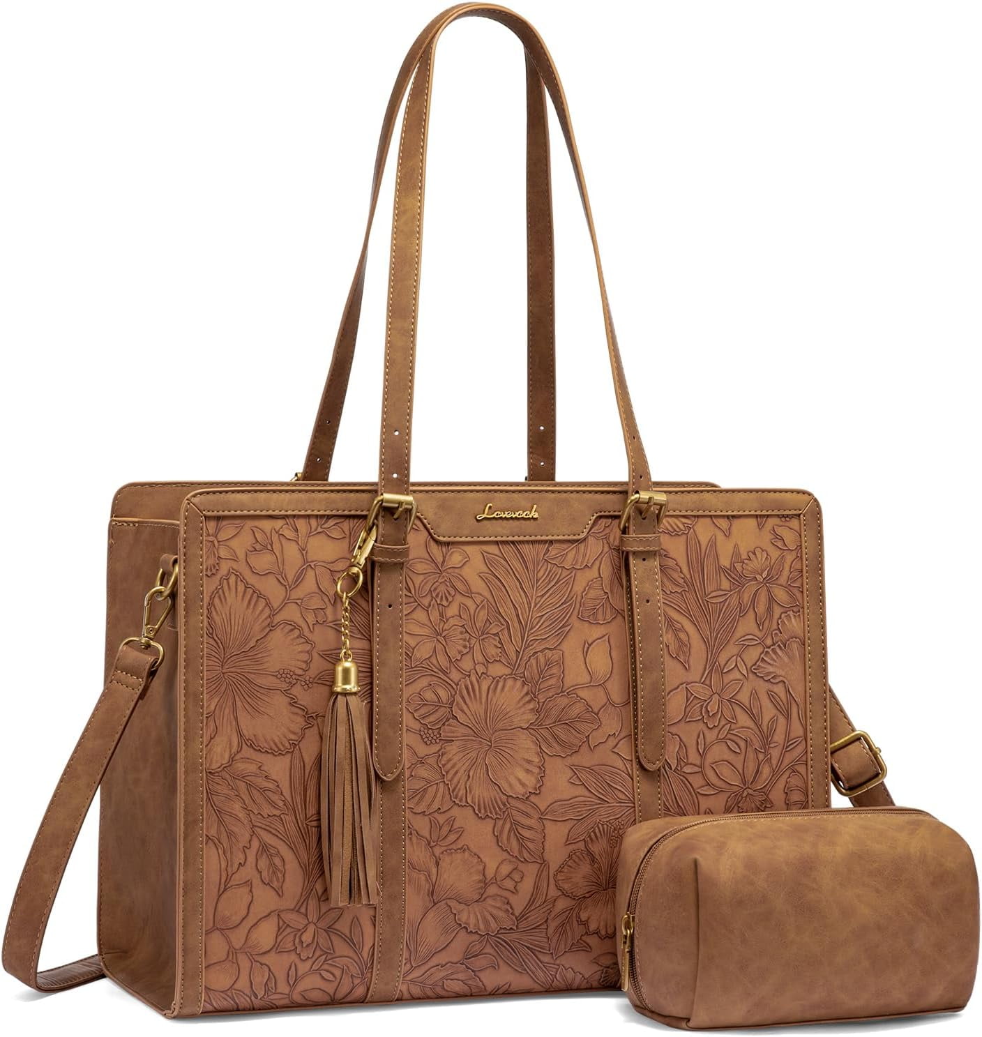 LOVEVOOK Laptop Bag for Women Vintage Leather Laptop Tote 15.6 inch ...