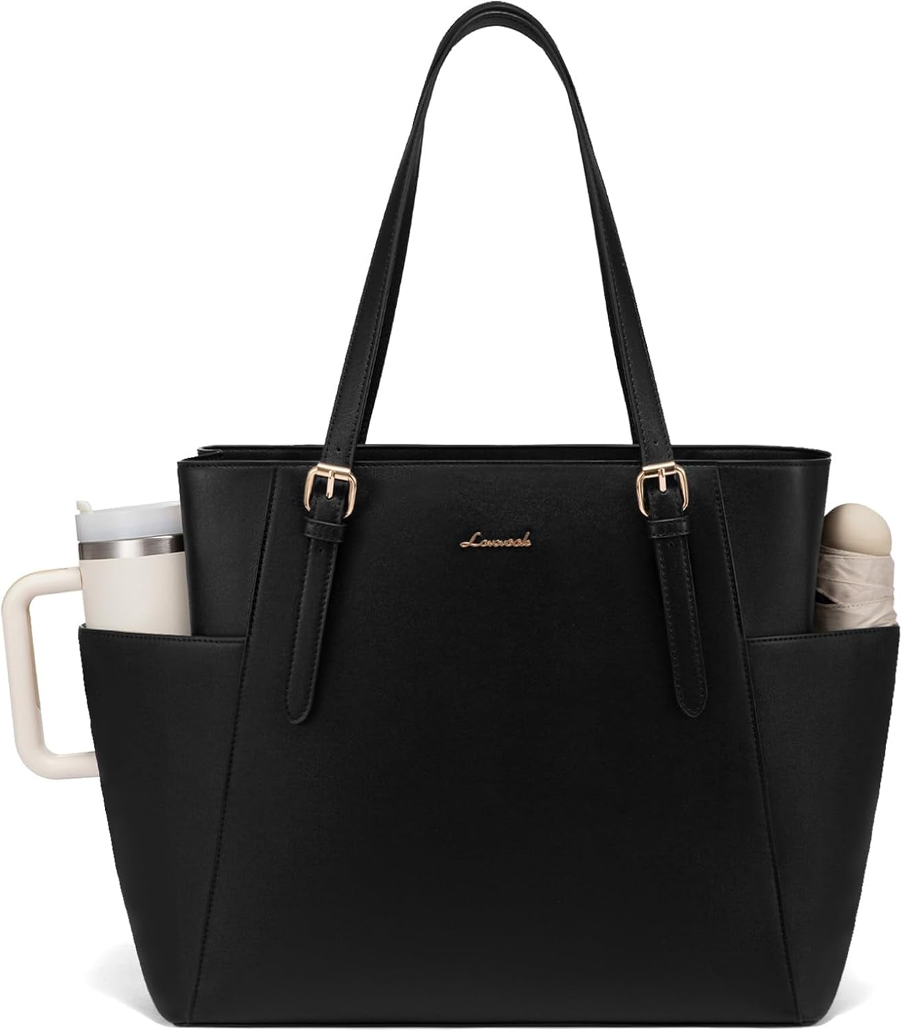 LOVEVOOK Laptop Tote Bag for Women With Large Cup Holder, Leather Work ...