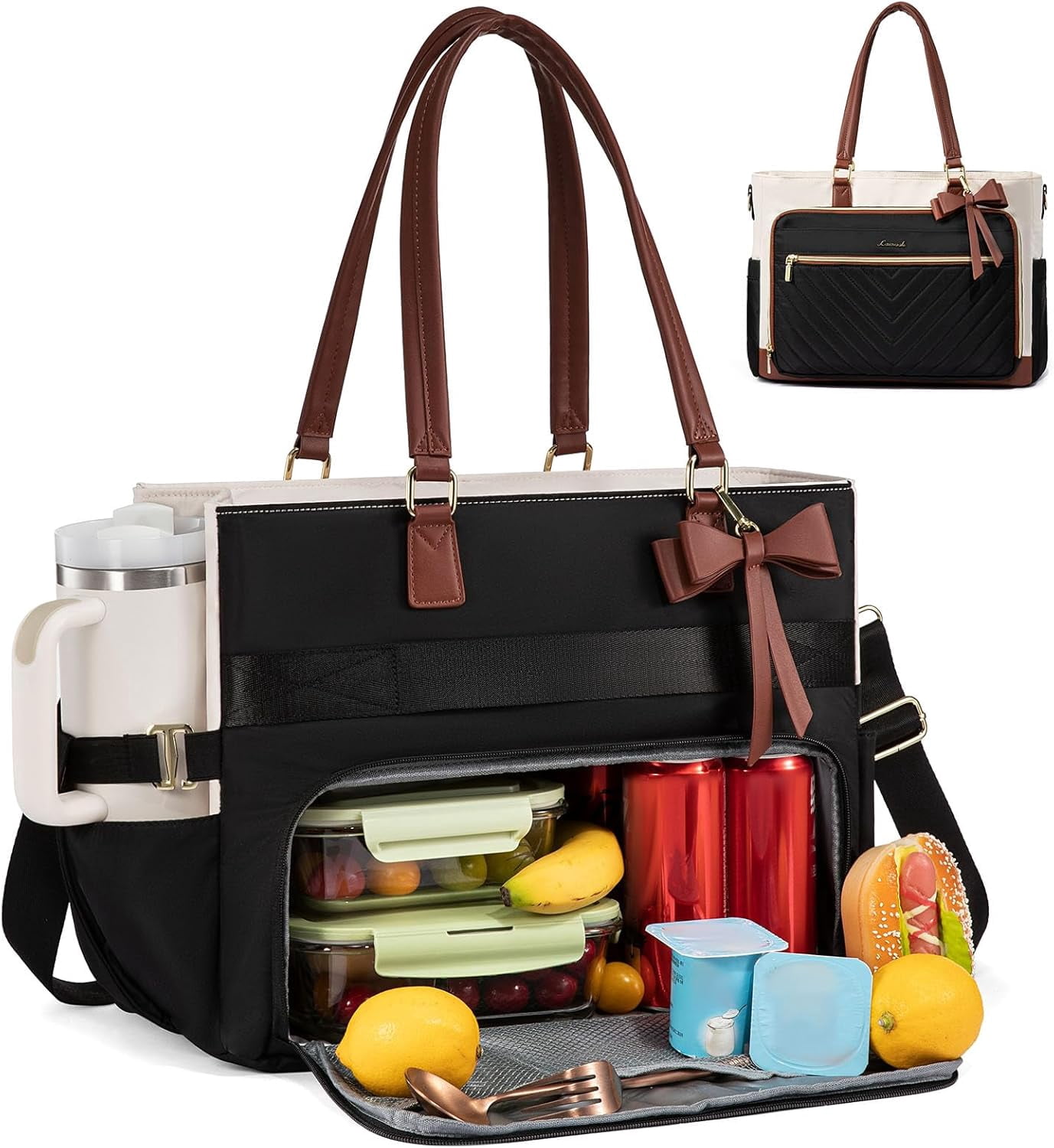 LOVEVOOK Lunch Bag, Tote Bag for Women with Insulated Lunch Compartment ...