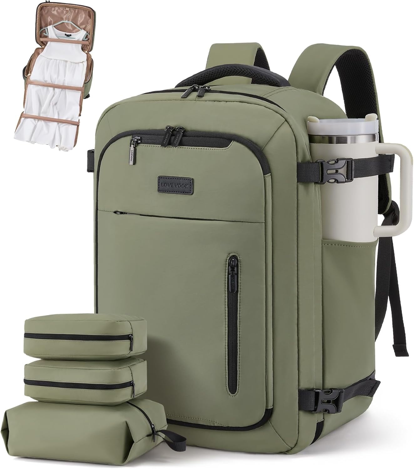 LOVEVOOK Travel Backpack for Women Men with Garment Bag, 40L Carry on ...