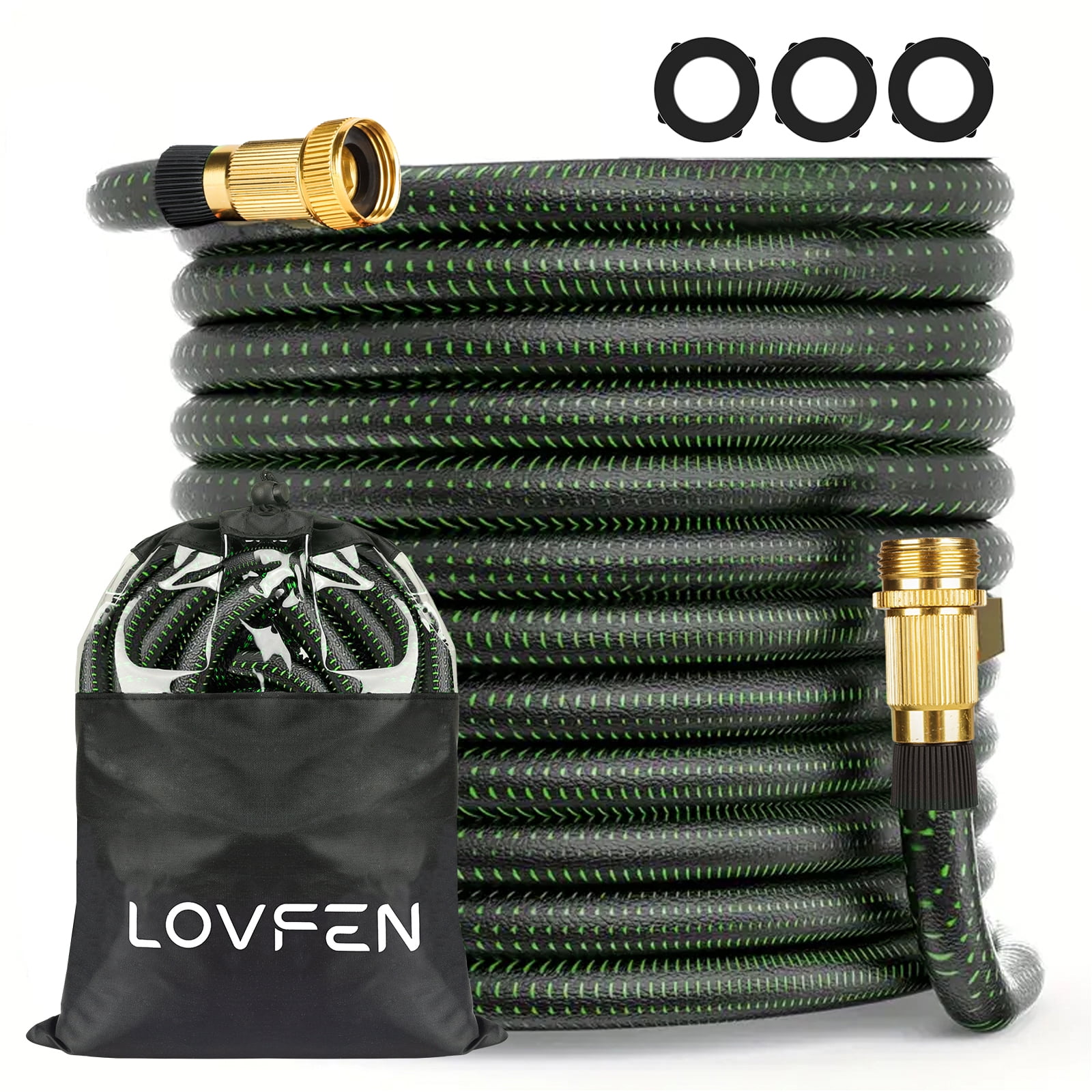 LOVFEN 100FT Heavy-Duty Expandable Garden Hose, 3/4 Solid Brass ...