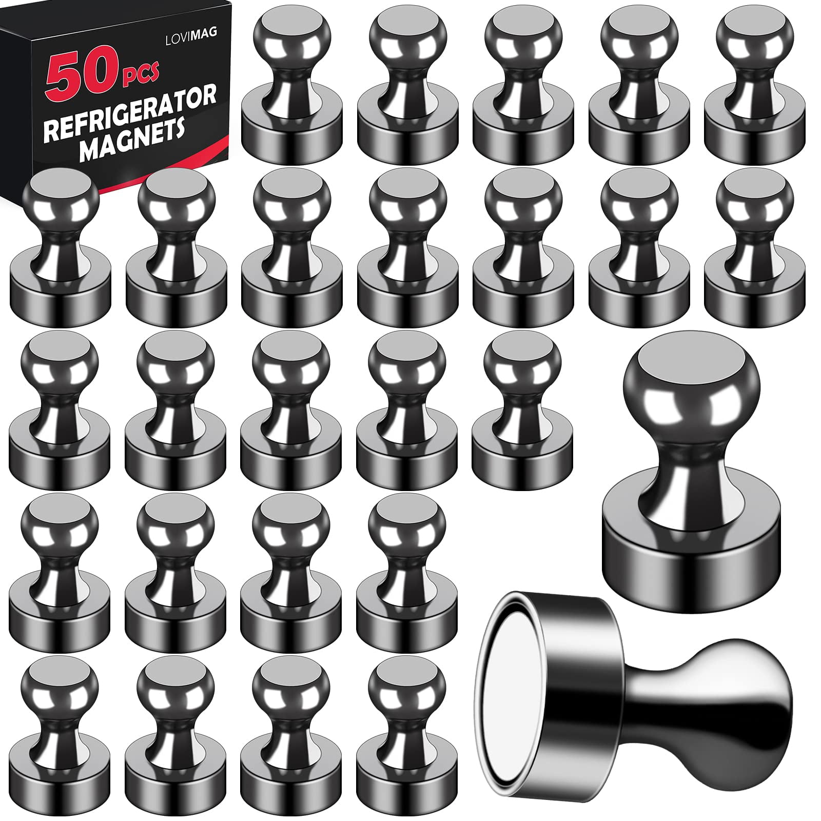 LOVIMAG 50Pcs Fridge Magnets, Black Refrigerator Magnets for Whiteboard ...