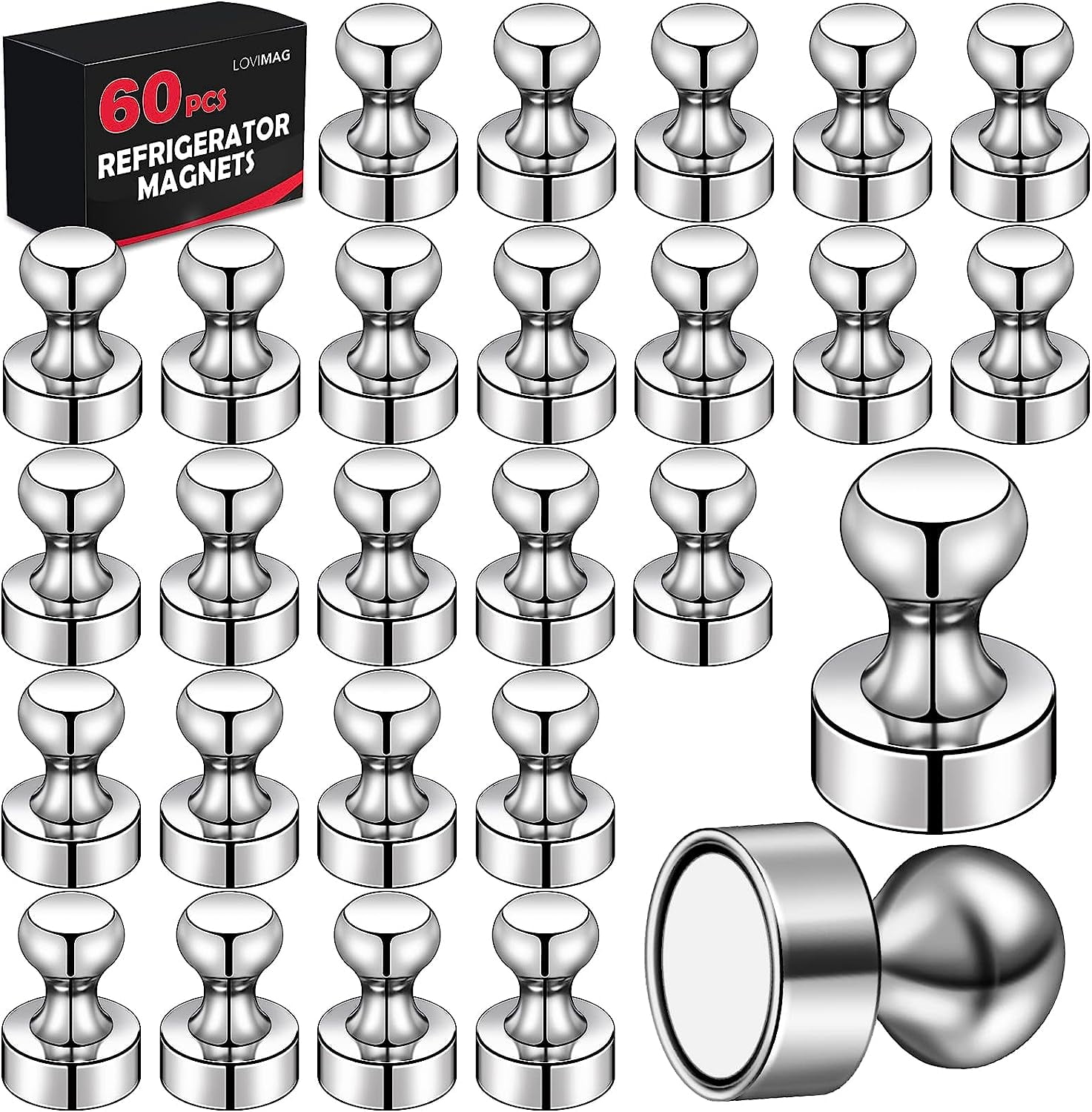 LOVIMAG Fridge Magnets for Whiteboard, 60pcs Strong Refrigerator ...