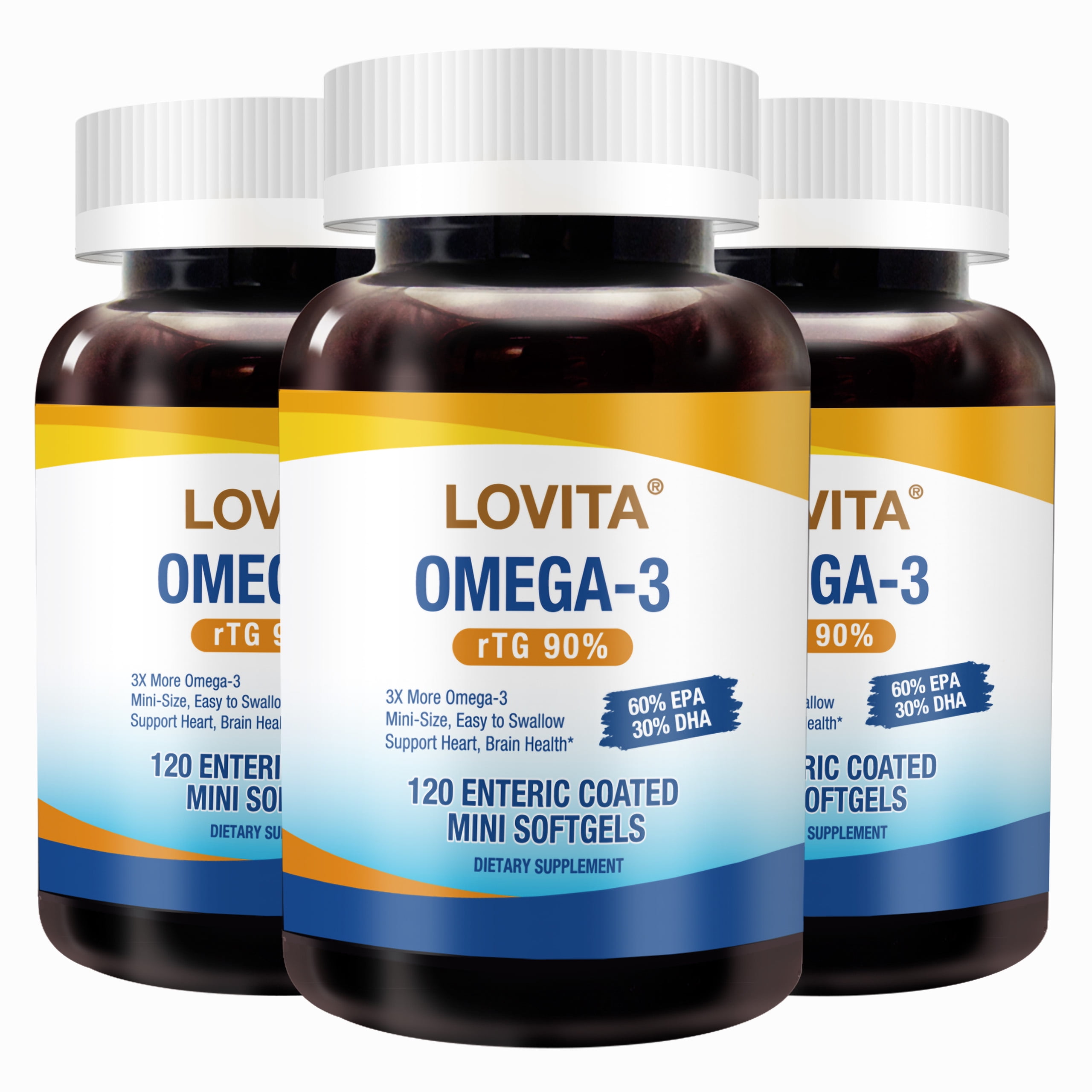 LOVITA Omega-3 Fish Oil Mini Softgels (rTG Form), High Absorption, 90% Omega-3 (EPA & DHA ...