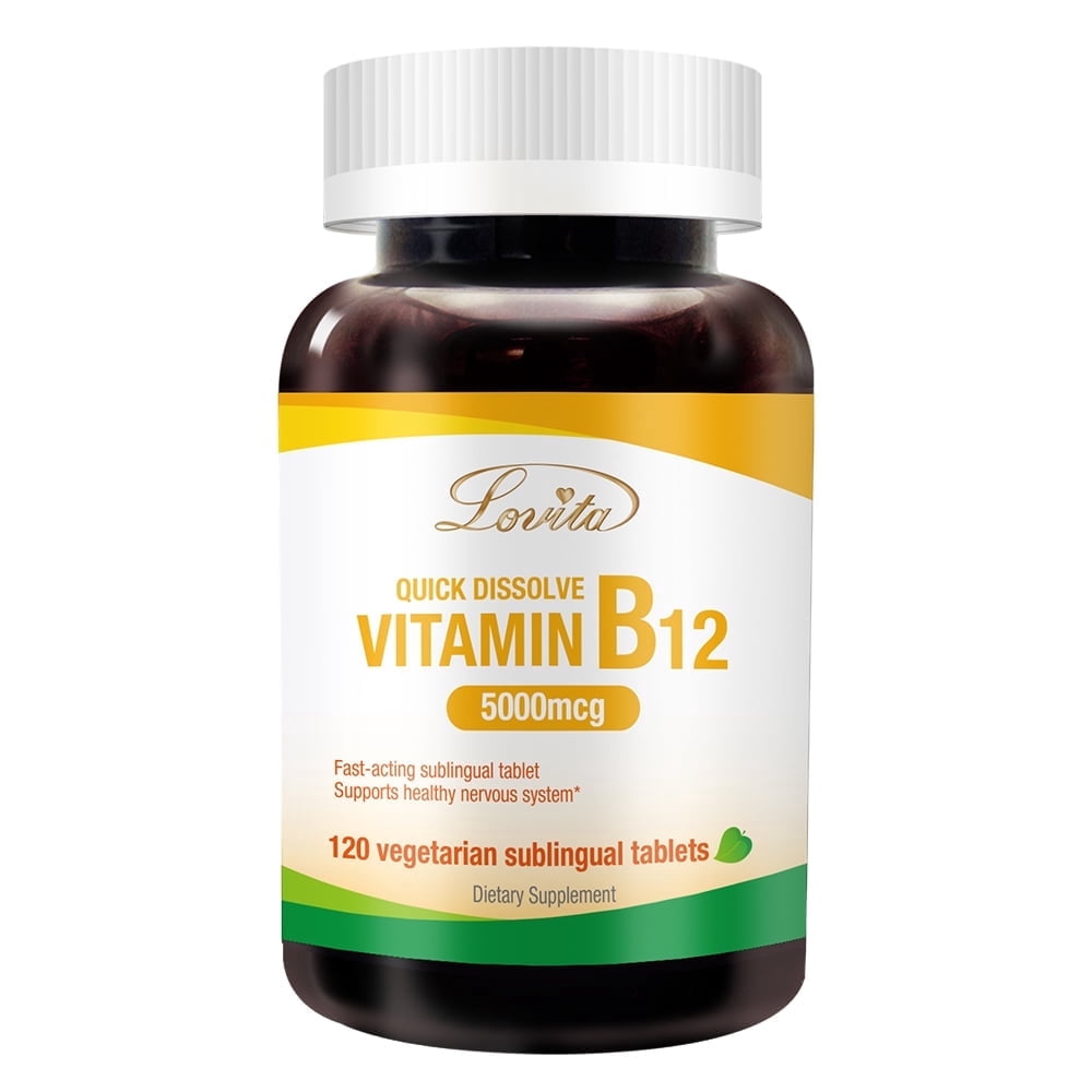 Lovita Vitamin B12 Sublingual Supplement 5000 mcg, Vegan Tablets for ...