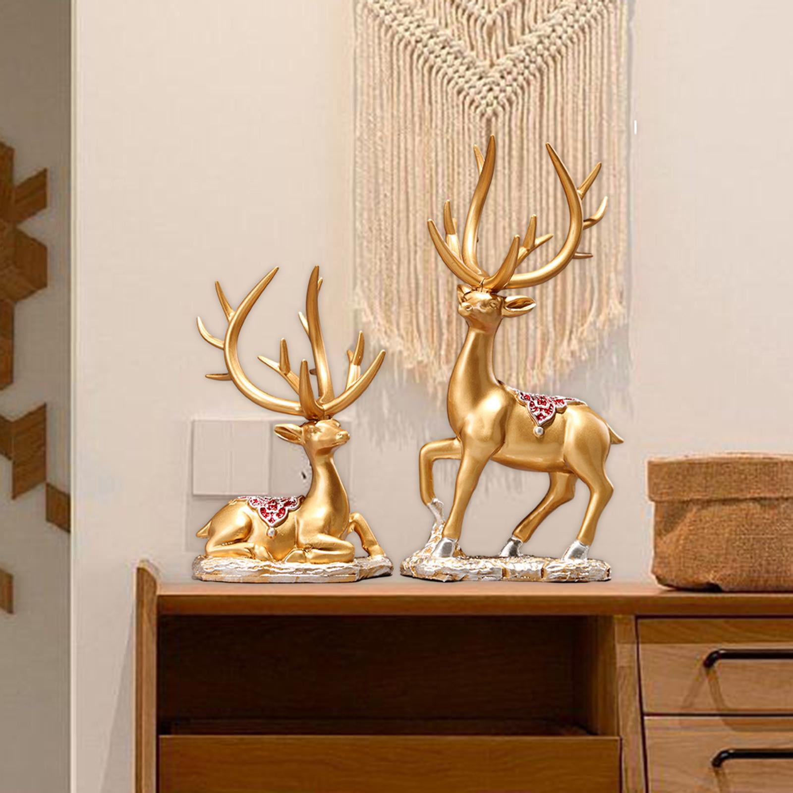 LOVIVER 2 Deer Figurine Couple Elk Resin Statue Table Centerpiece ...