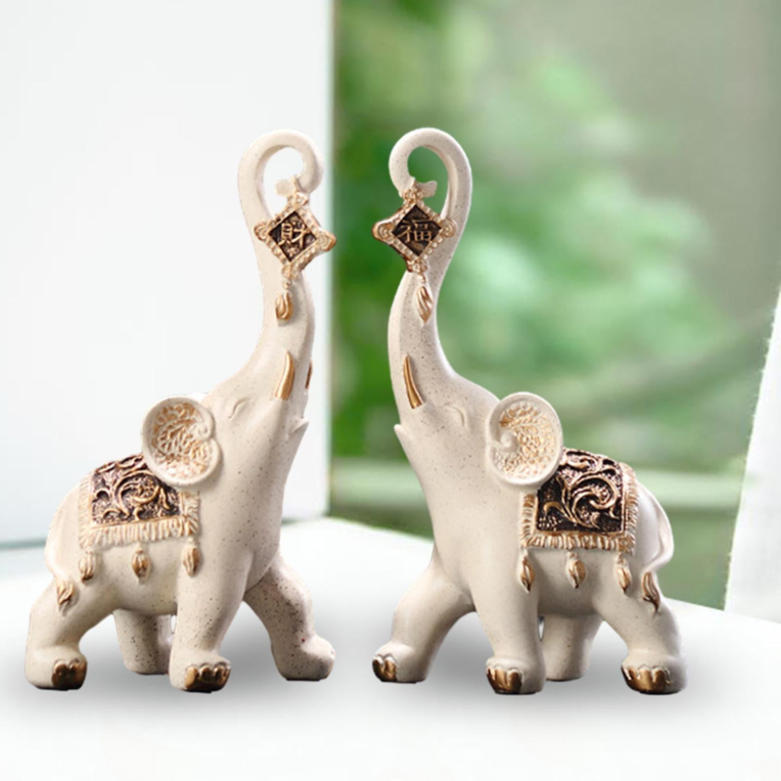 LOVIVER 2Pcs Couple Elephant Statues Resin Elephant Figurine Art Craft ...
