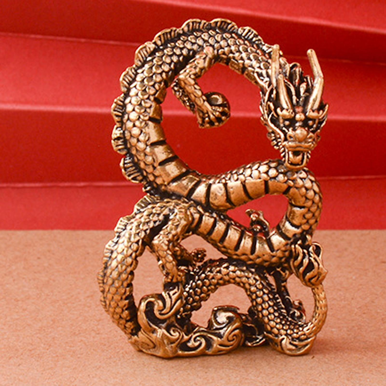 LOVIVER Brass Dragon Figure Tea Pets Handicraft Golden Statue Sculpture ...