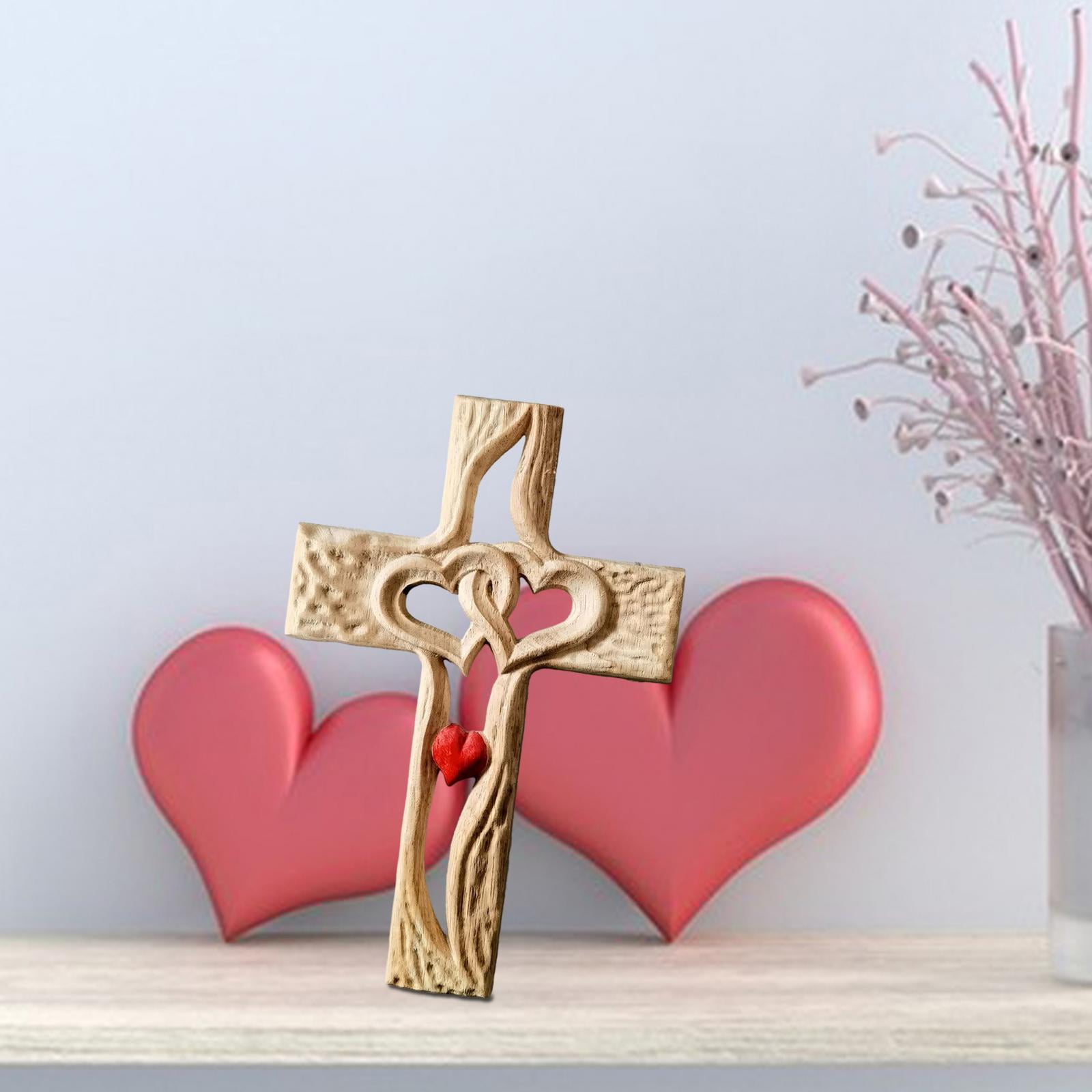 LOVIVER Carved Wood Cross Crucifix Intertwined Heart Gift Spirituality ...