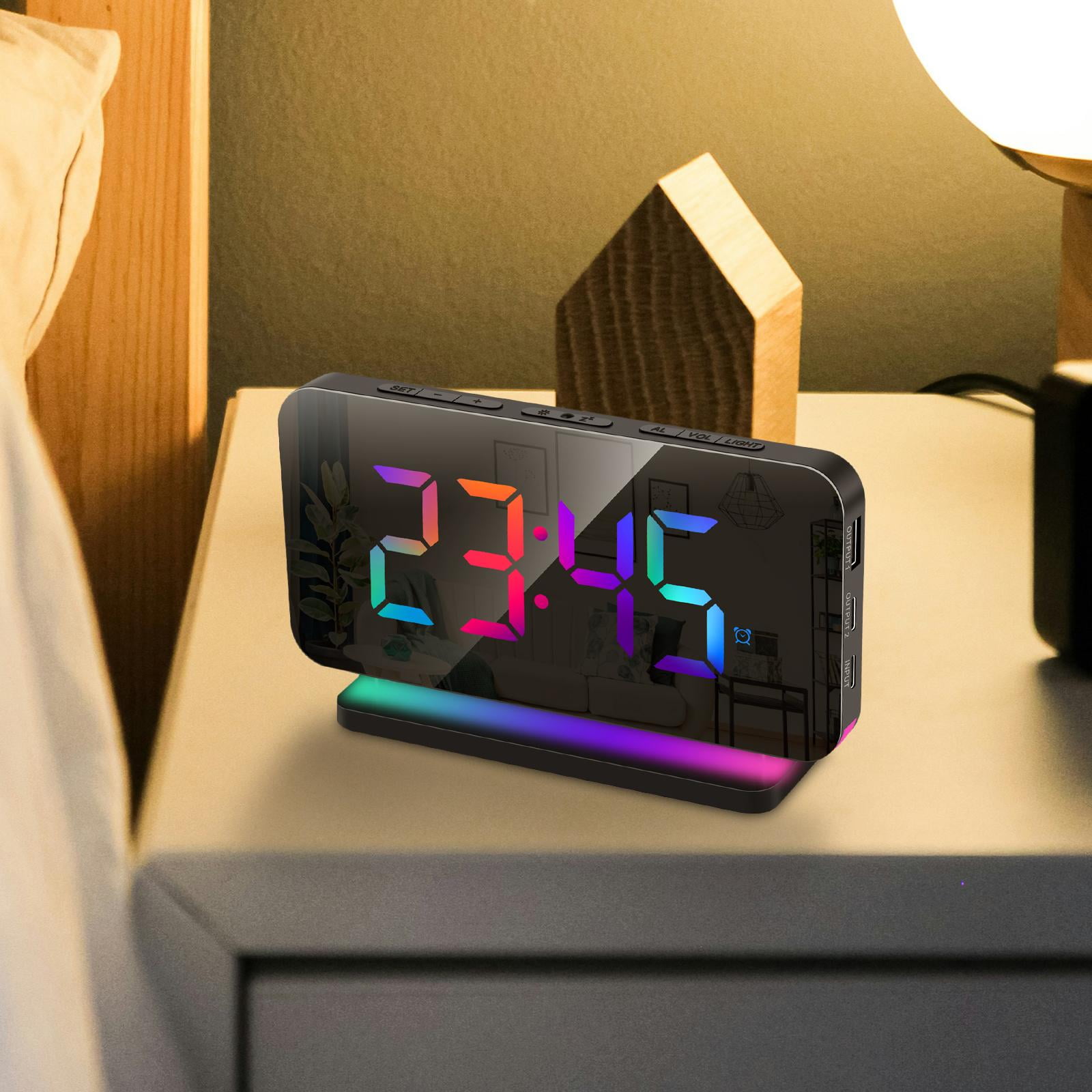 LOVIVER Digital Alarm Clock Bedroom Dimmable, Colorful Ambient Light ...