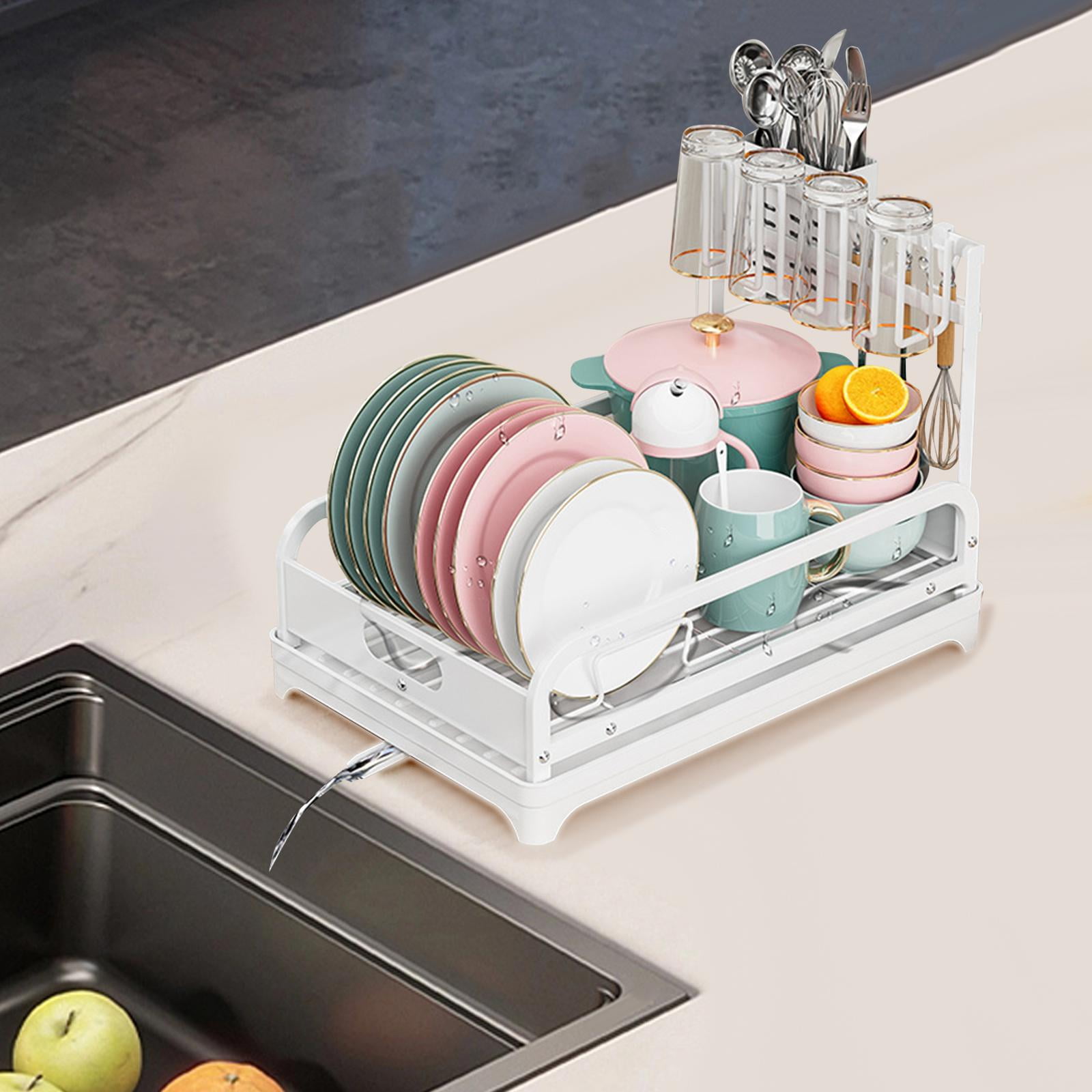 LOVIVER Dish Drying Rack for Kitchen Counter Kitchen Rack Swivel Spout ...