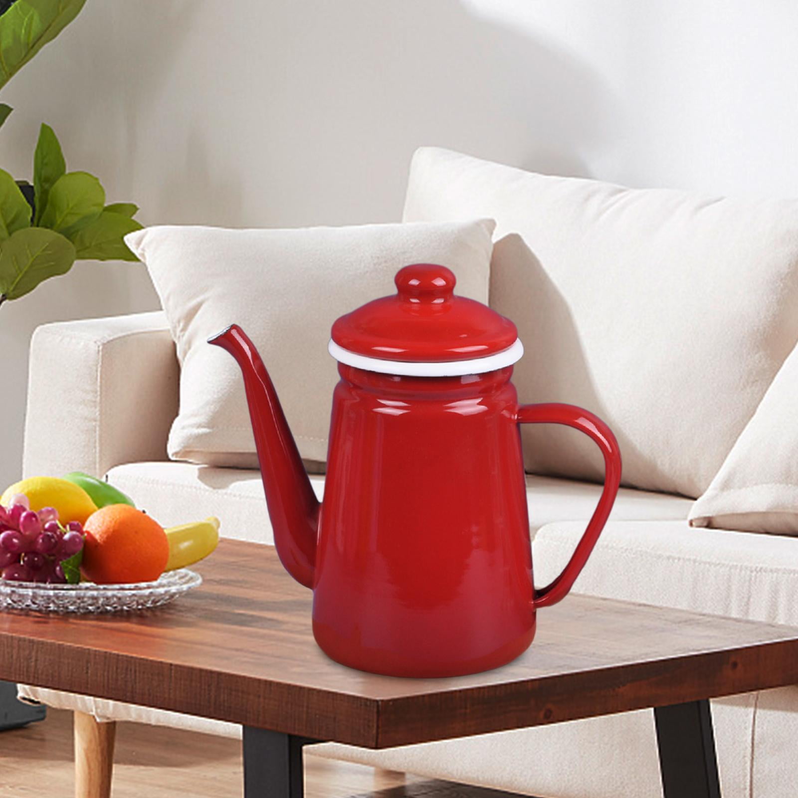LOVIVER Enamel Coffee Pot 1.1L Coffee Kettle Thick Water Milk Warmer ...