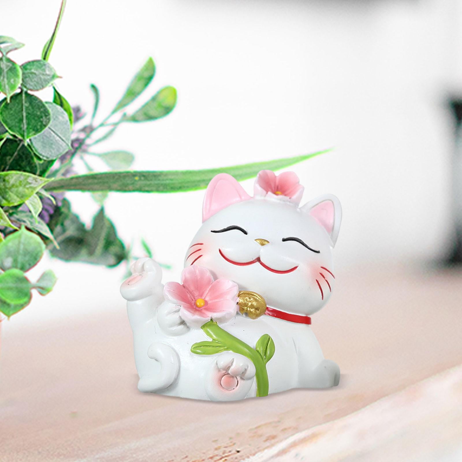LOVIVER Happy Cat Statue, Cat Statue, Resin Cherry Blossom Cat Statue ...