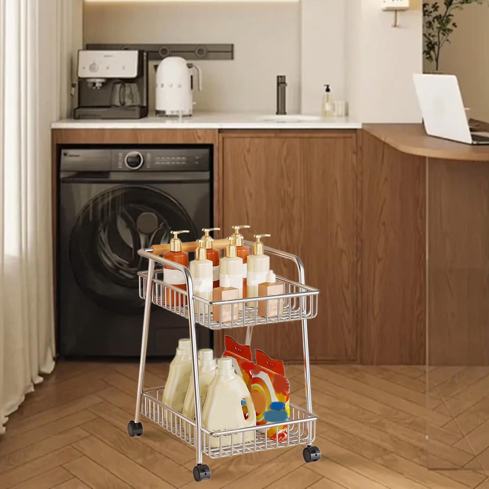 LOVIVER Laundry Room Cart with Wheel 2 Tier Rolling Storage Cart for ...