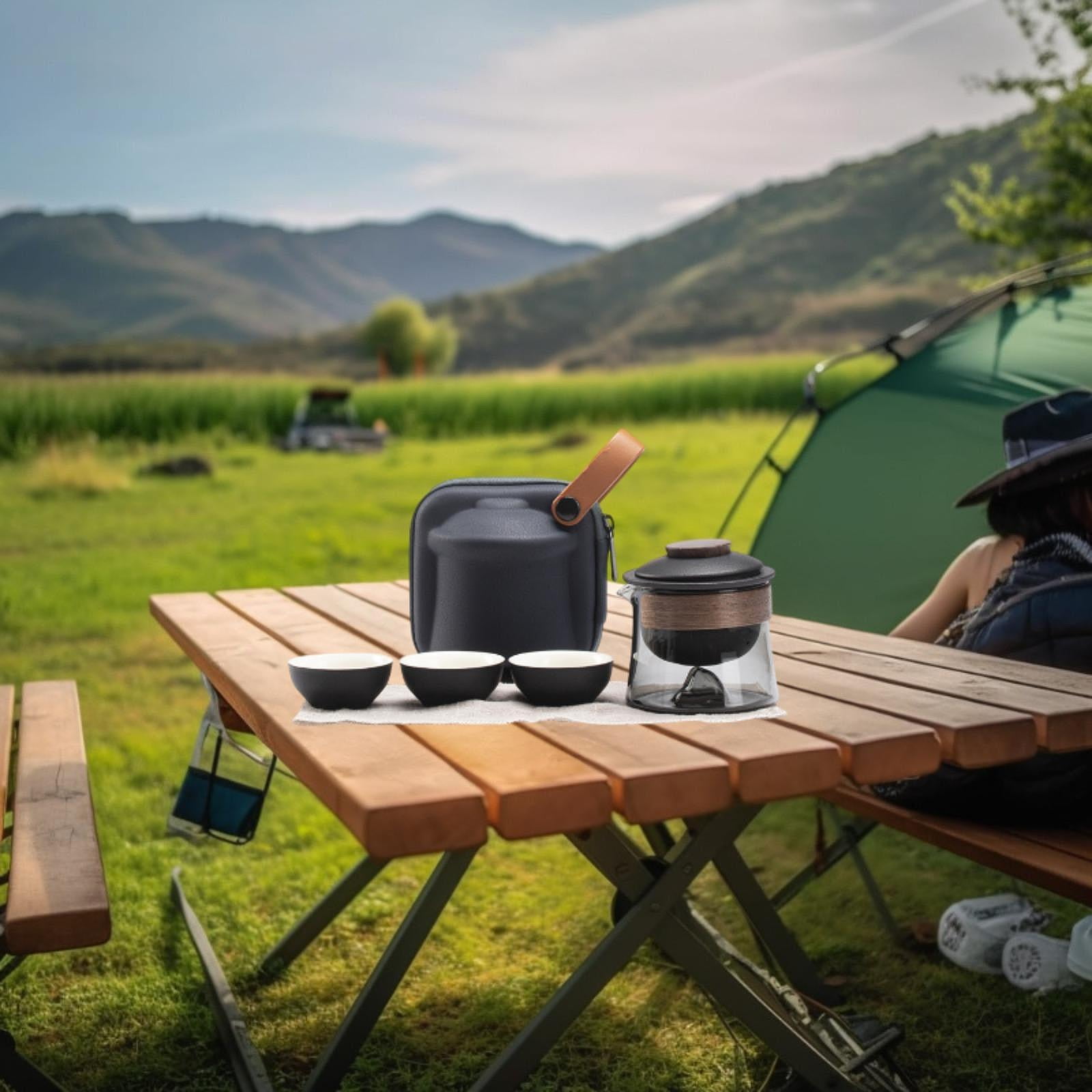 LOVIVER Mini Travel Ceramic Tea Pot Set Outdoor Glass Teapot Porcelain ...