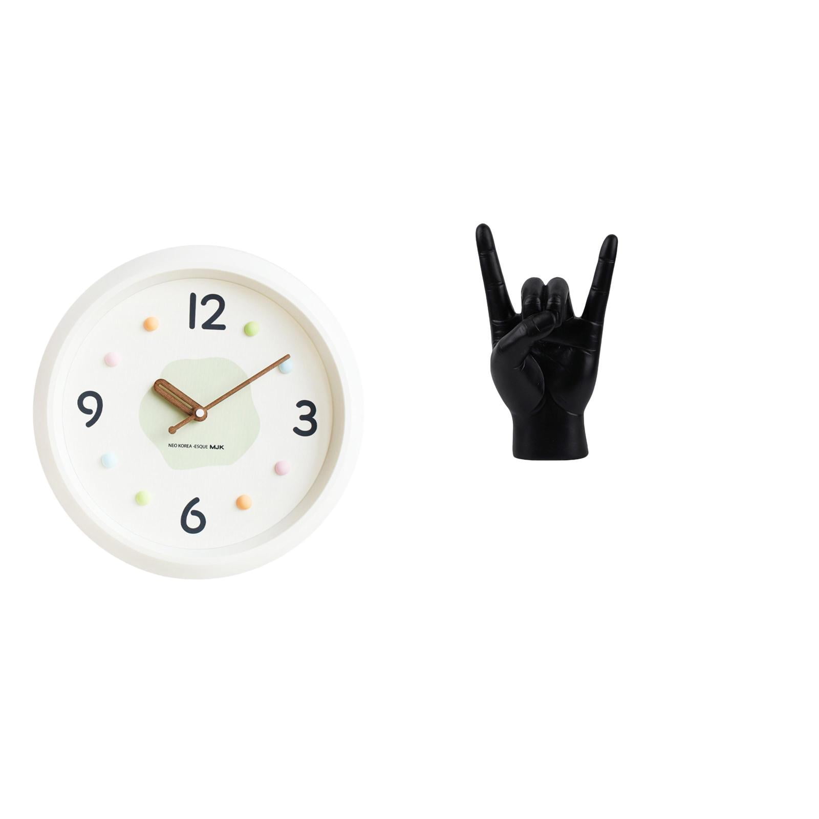 LOVIVER Modern Wall Clock Hand Gesture Statue Round No Ticking Quiet ...