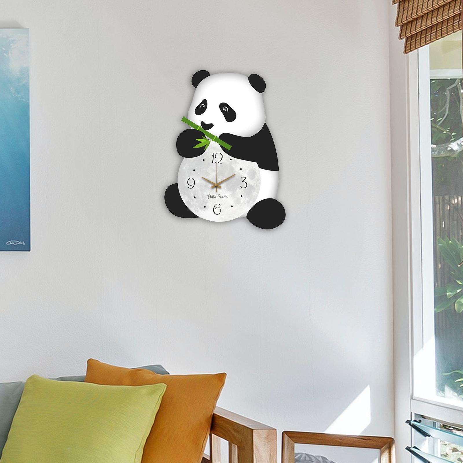 LOVIVER Panda Wall Clock Cute Silent Creative Wooden Small Lovely ...
