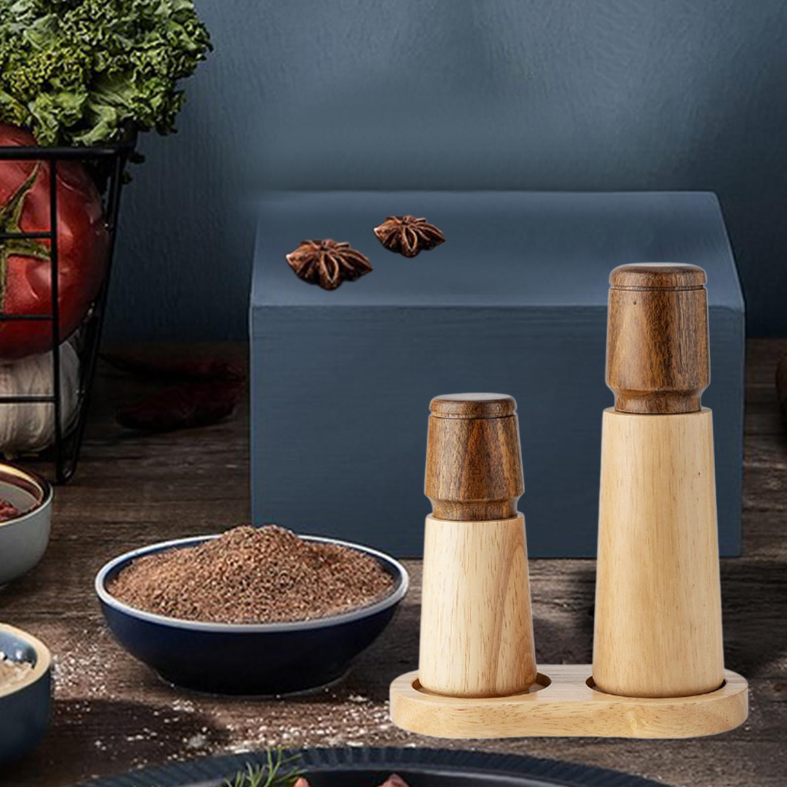 LOVIVER Pepper Mill Set Peppercorn Mill with Tray Wood for Home ...