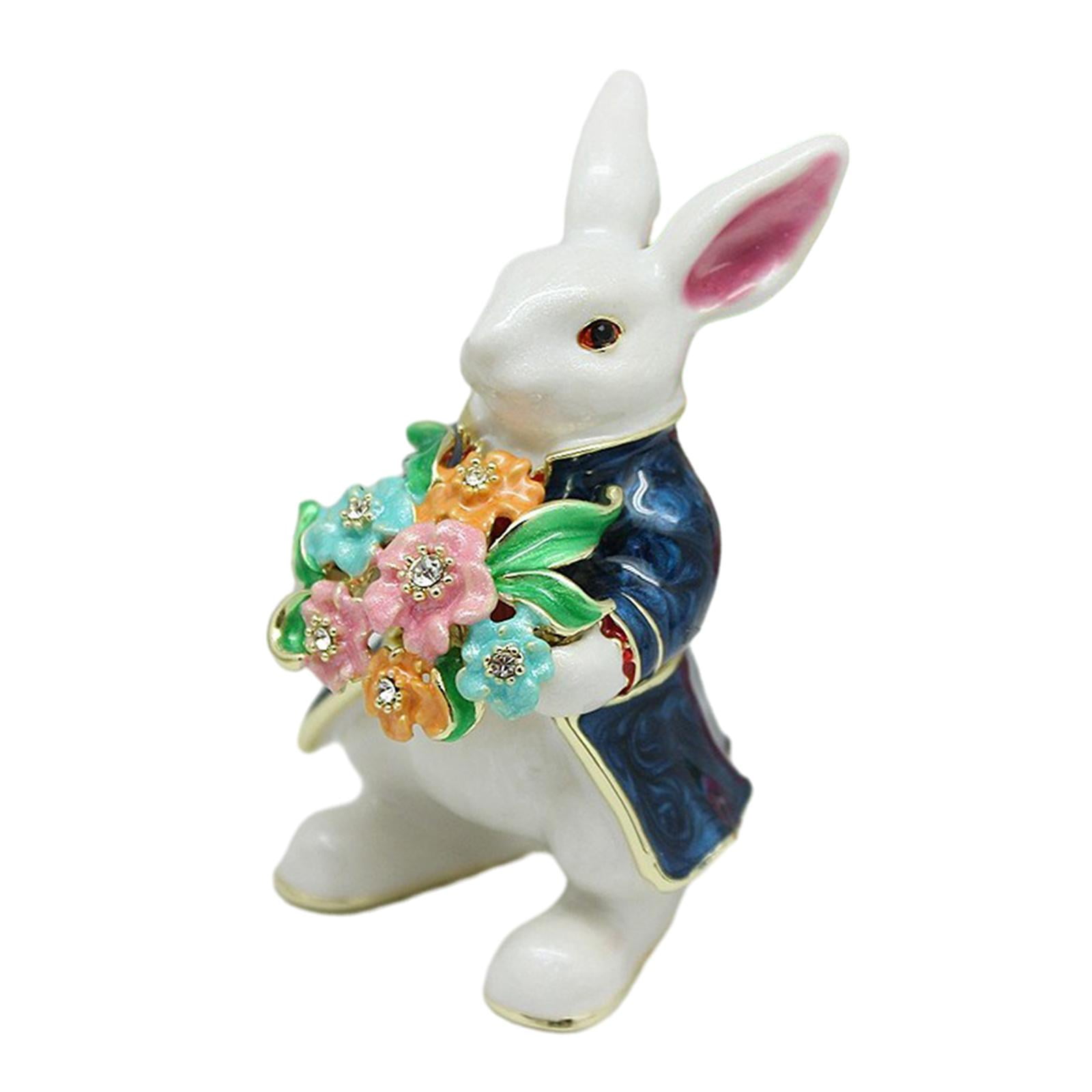 LOVIVER Rabbit Trinket Box Hinged Bunny Figurines Enameled Jewelry ...