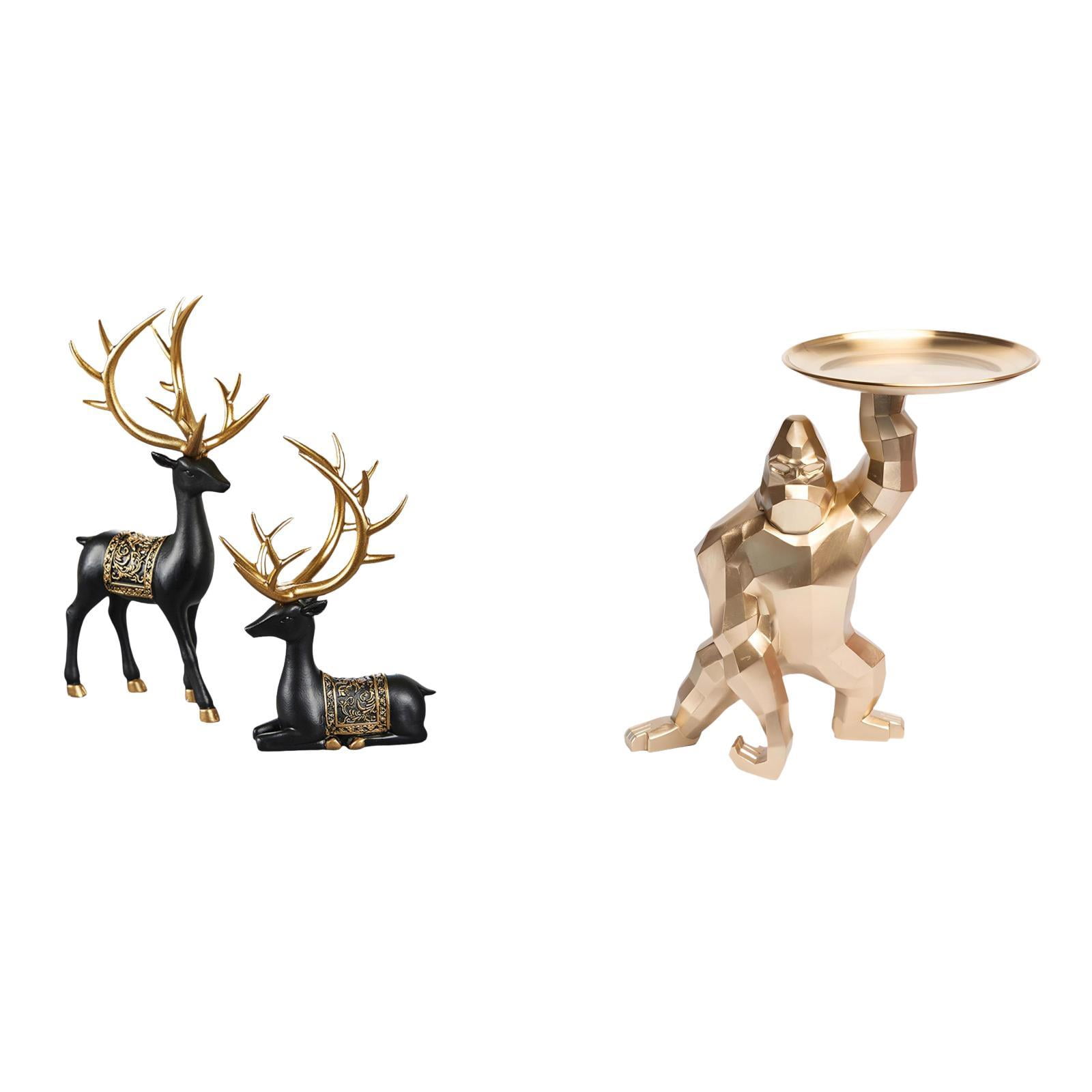 LOVIVER Reindeer Elk Resin Sculpture and Statue with Serving Tray ...