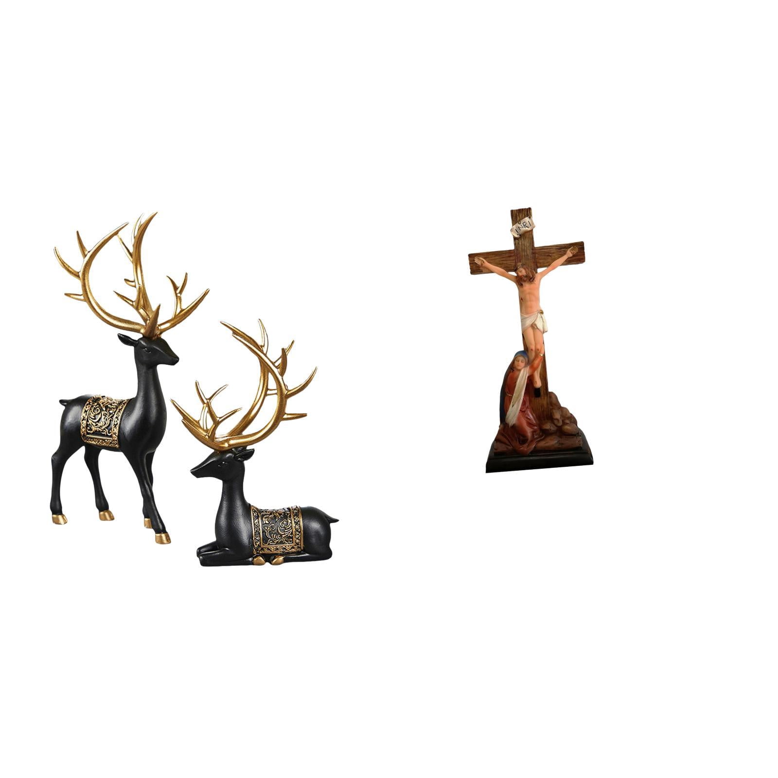LOVIVER Reindeer Elk Resin Statue and Jesus Ornament Crafts Collection ...