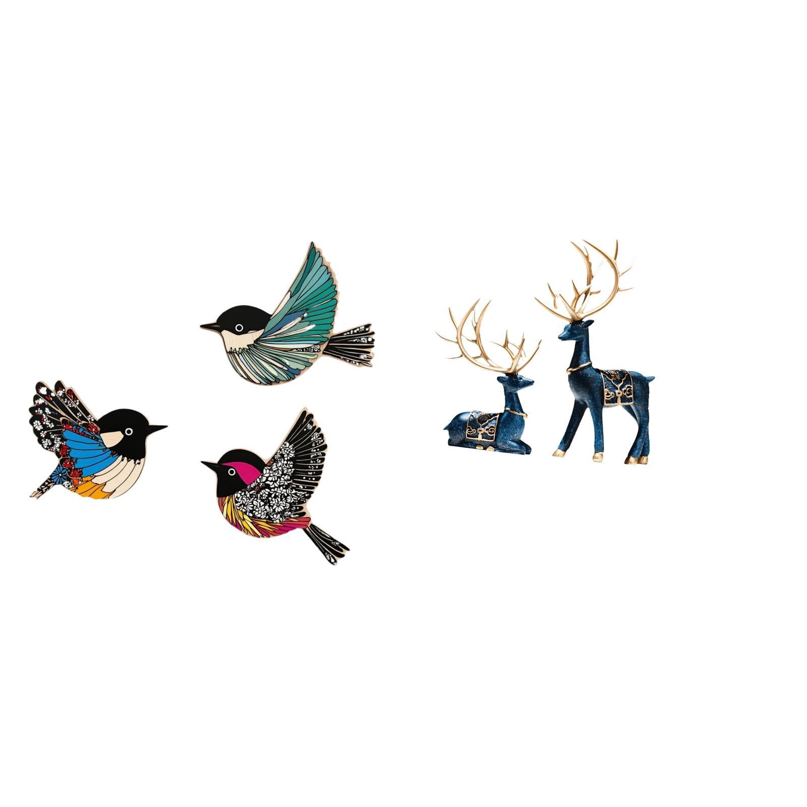 LOVIVER Wooden Bird and Reindeer Wall Art Set Flying Birds and Deer ...