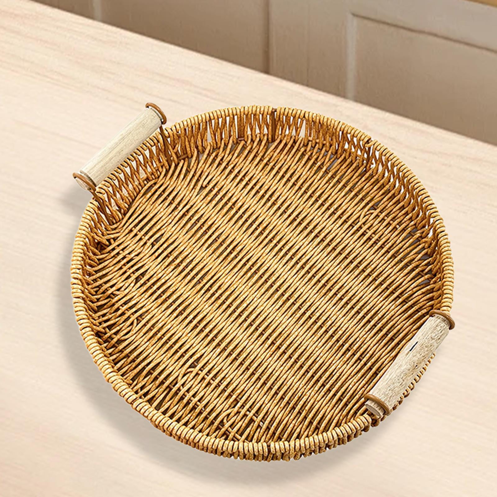 LOVIVER Woven Serving Tray Fruit Basket Round Centerpiece Home Decor ...