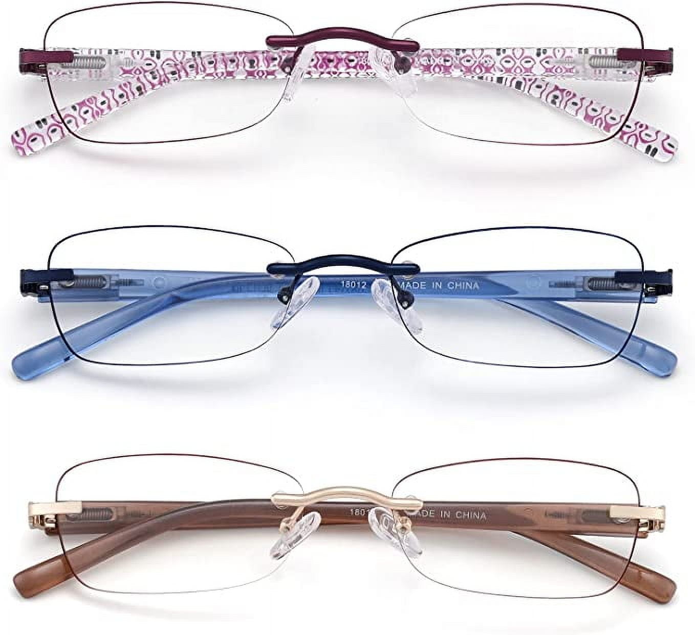 LOVIVY 3 Pack Rimless Reading Glasses for Women Blue Light Blocking ...