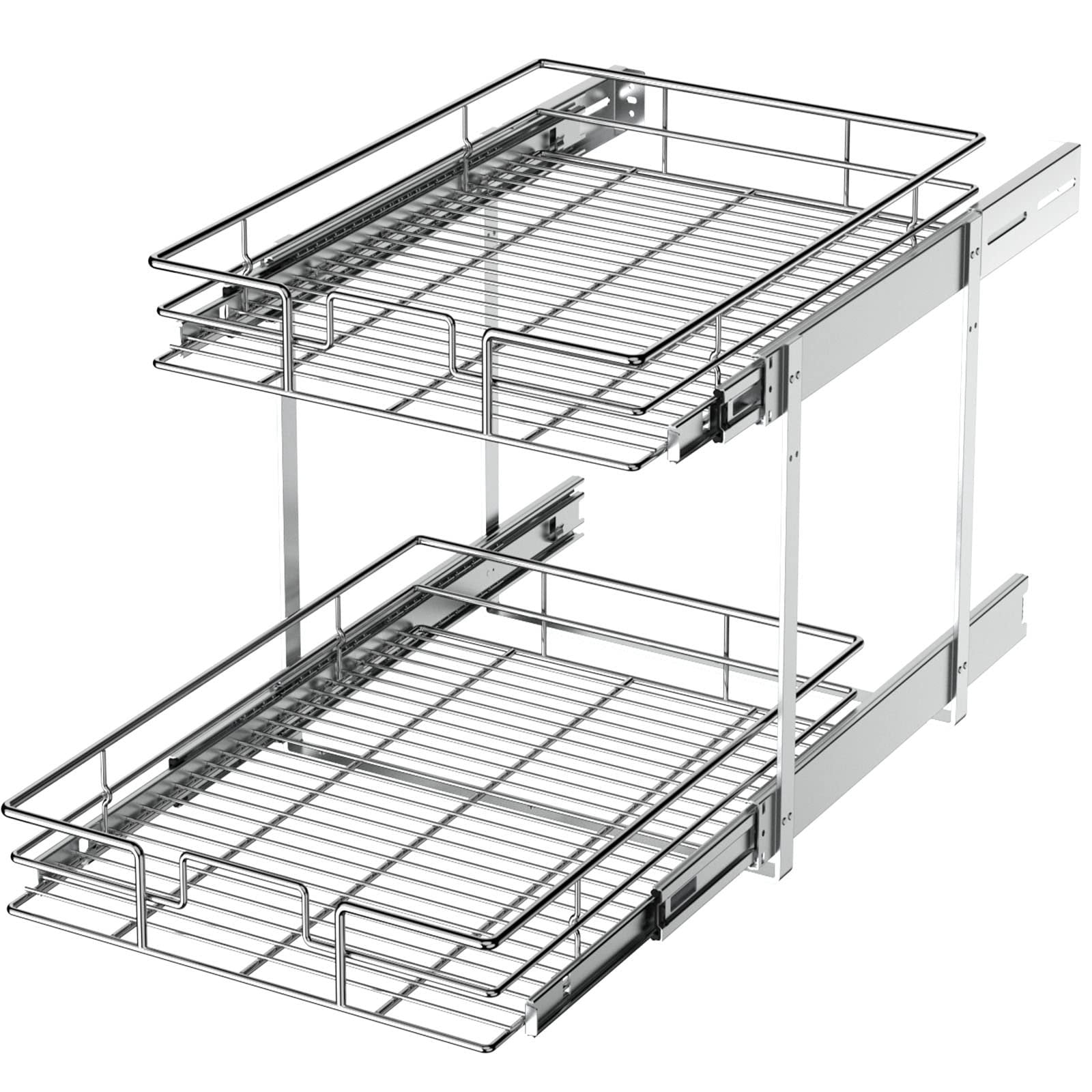 LOVMOR 2 Tier Sliding Shelves & Pull Out Shelf Organizer, Kitchen ...