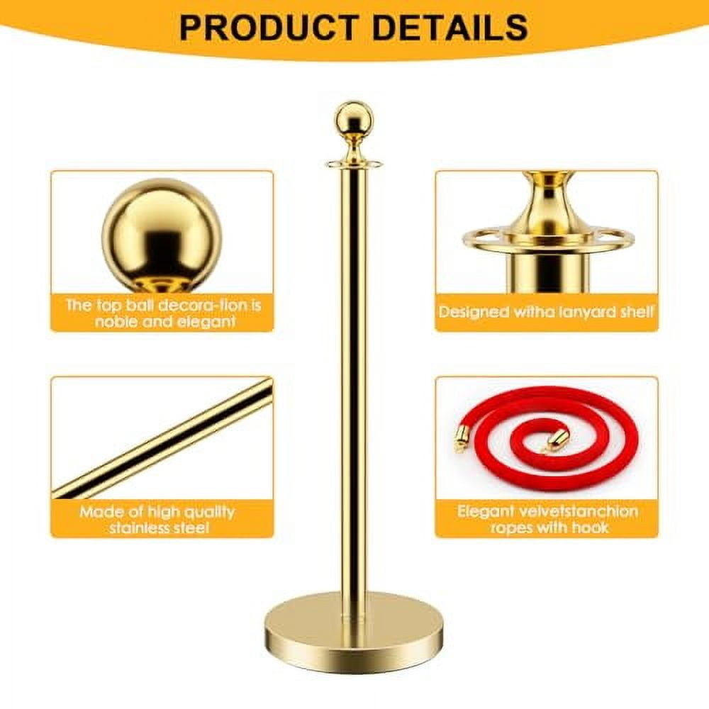 LOVMOR 8 PCS Stainless Steel Stanchion Post Queue 5 ft Red Velvet Rope ...