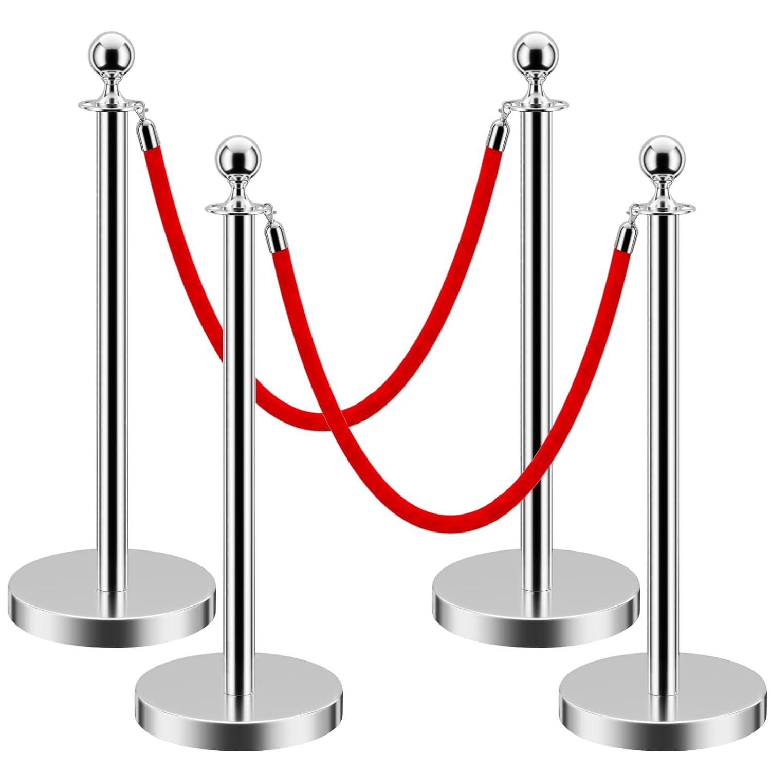 LOVMOR Crowd Control Stanchion, Rope Safety Barriers with 5 ft Red Rope ...