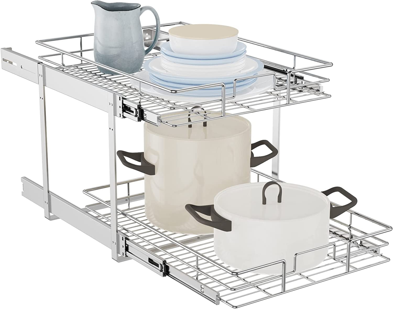 LOVMOR Individual Pull Out Cabinet Organizer, 2 Tier Cabinet Drawers ...