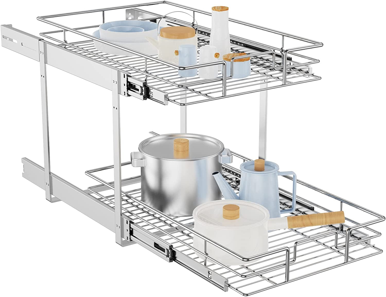 LOVMOR Individual Pull Out Cabinet Organizer, 2 Tier Slide Out Cabinet ...