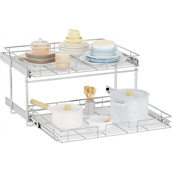 LOVMOR Individual Pull Out Cabinet Organizer, 2 Tier Slide Out Cabinet ...