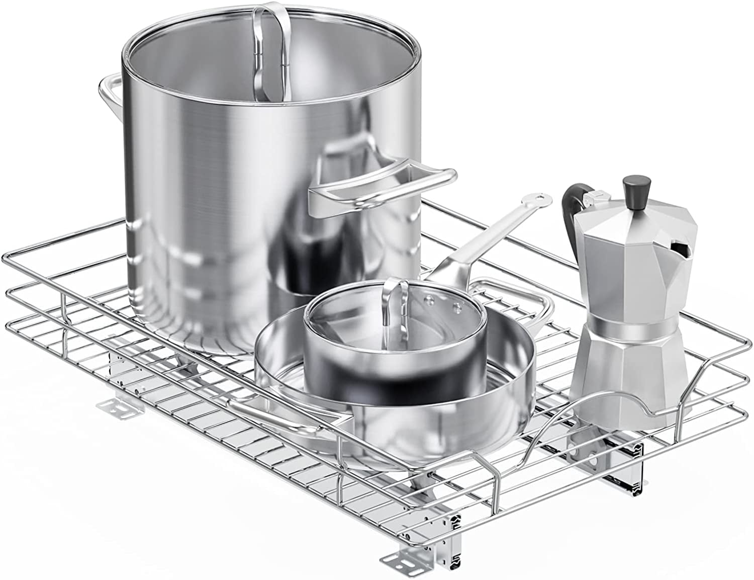 LOVMOR Individual Pull Out Cabinet Organizer, 2 Tier Slide Out Cabinet Drawers, Pots and Pans ...