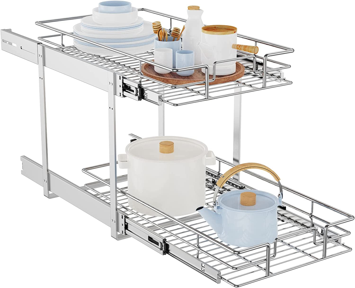 LOVMOR Individual Pull Out Cabinet Organizer, 2 Tier Slide Out Cabinet ...
