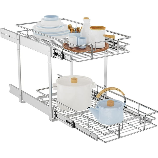 LOVMOR Individual Pull Out Cabinet Organizer, 2 Tier Slide Out Cabinet ...