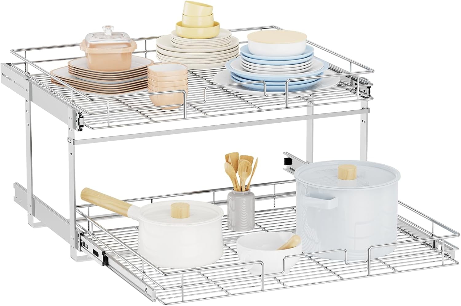 LOVMOR Individual Pull Out Cabinet Organizer, 2 Tier Slide Out Cabinet ...