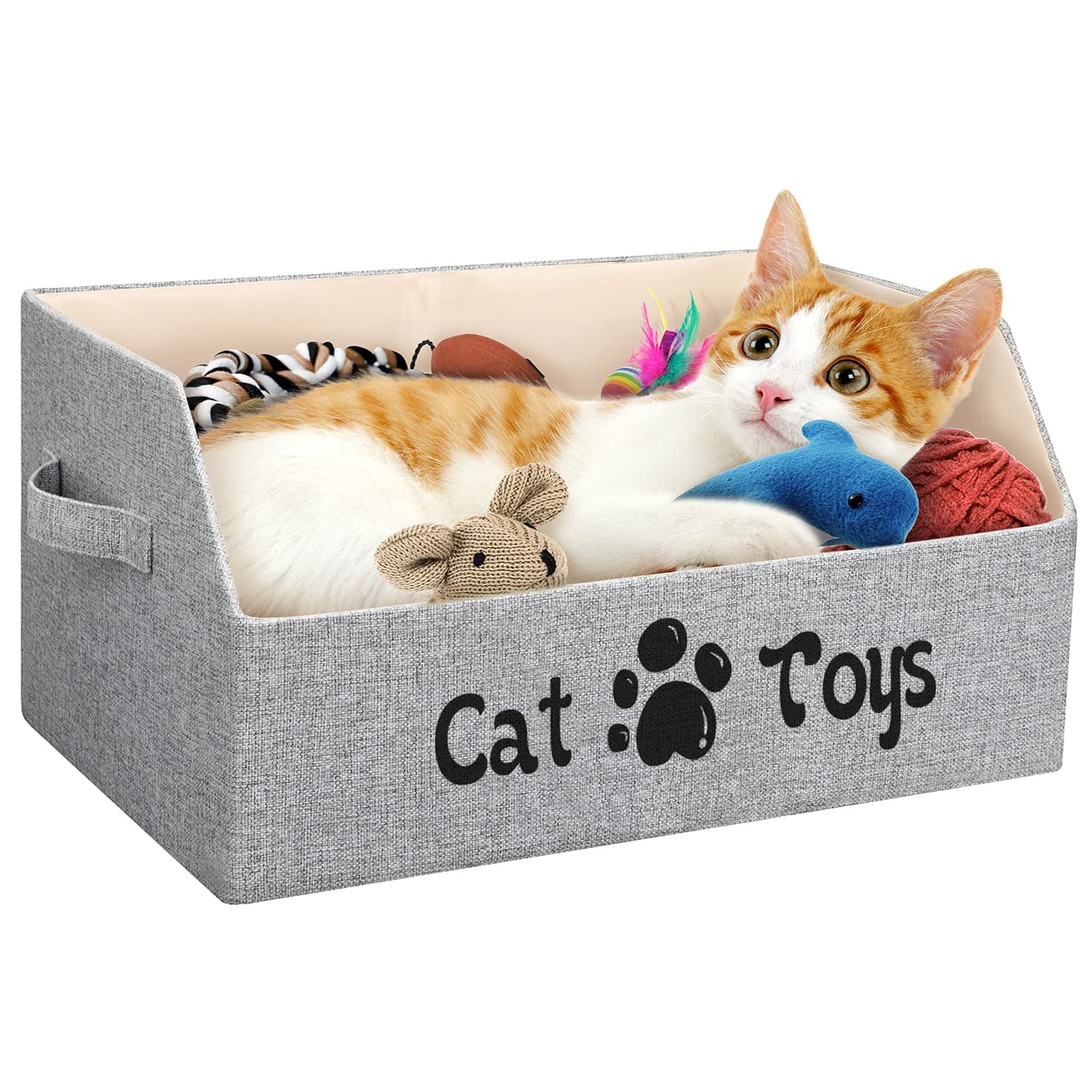 LOVSTORAGE Large Cat Toy Box Cat Toy Storage Basket 2X Thicker Foldable ...