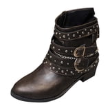 LOVZFMLL Cowboy Boots for Women Ankle Booties Buckle Chain Strap Round ...