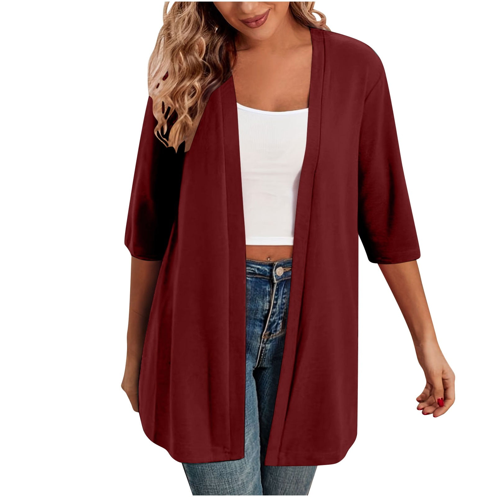 LOVZFMLL Long Cardigan for Women Open Front Short Sleeve Layering for ...