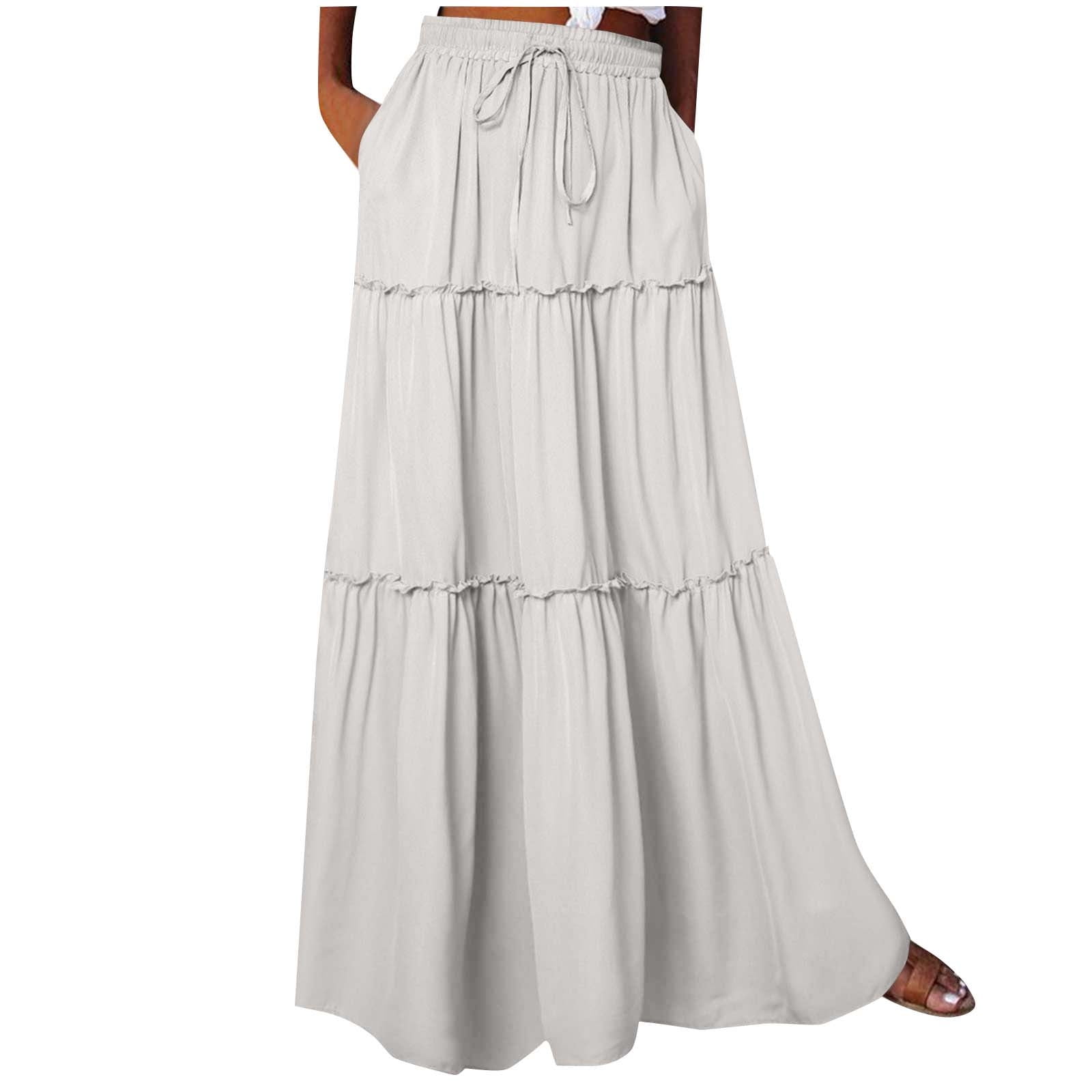 LOVZFMLL Long Skirts for Women Tiered Boho Maxi Skirts Drawstring ...