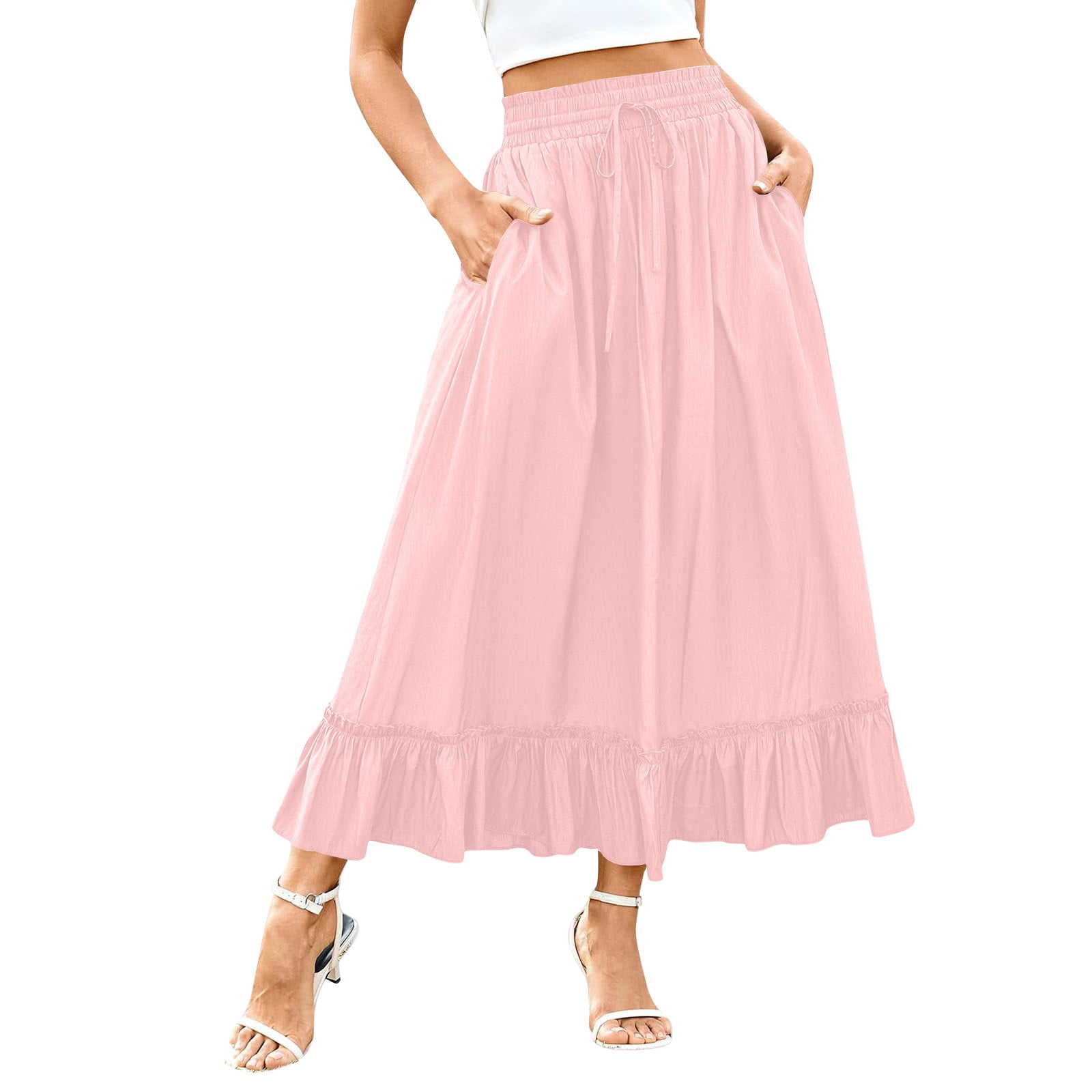 LOVZFMLL Maxi Skirts for Women Ruffle Casual Solid Boho Long Skirts ...