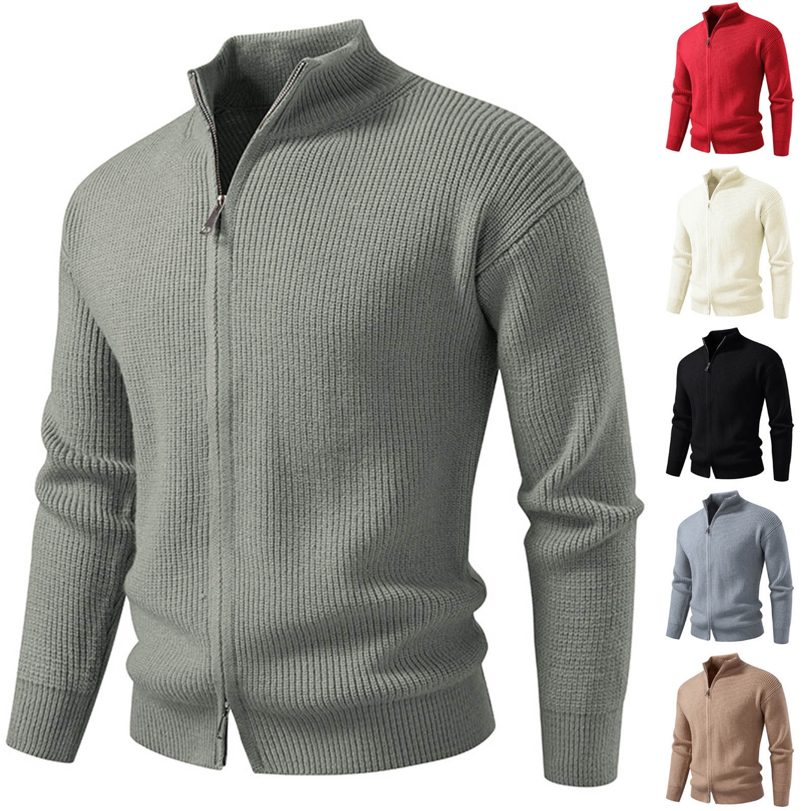 LOVZFMLL Men's Sweaters, Solid Color Acrylic Turtleneck Ribbed Cardigan ...