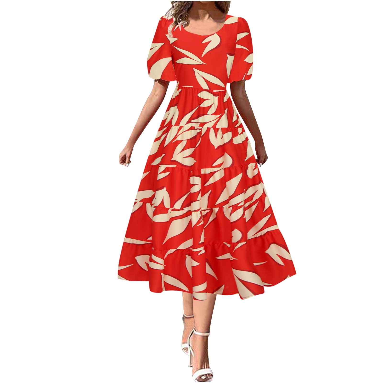 LOVZFMLL Summer Casual Dresses for Women Crew Neck Short Sleeve Tiered ...