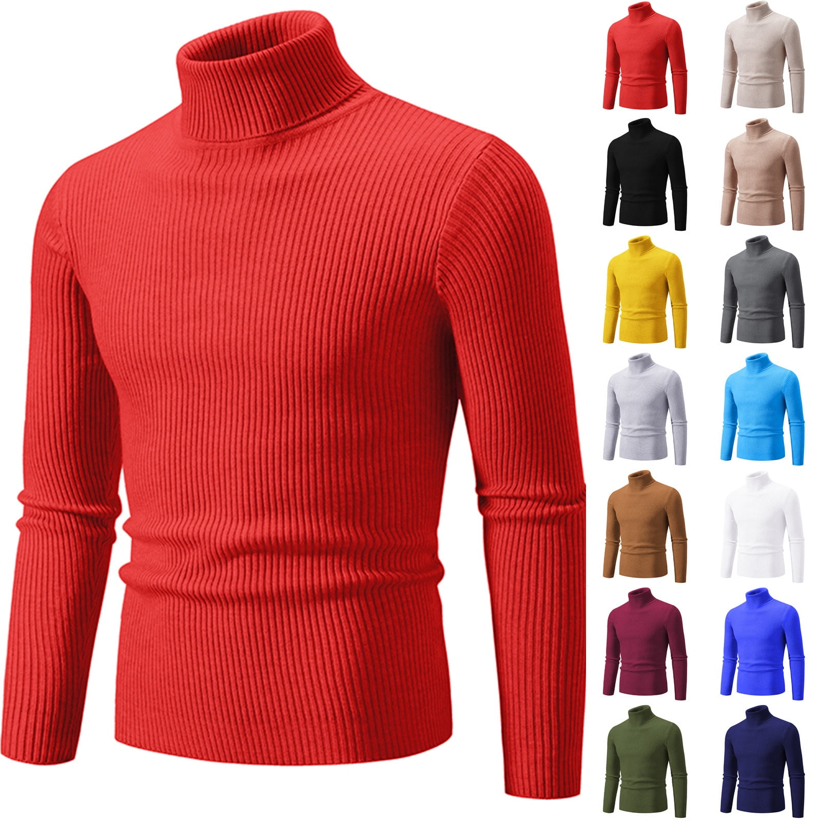 LOVZFMLL Sweaters for Men, Solid Color Acrylic Turtleneck Cable Knit ...