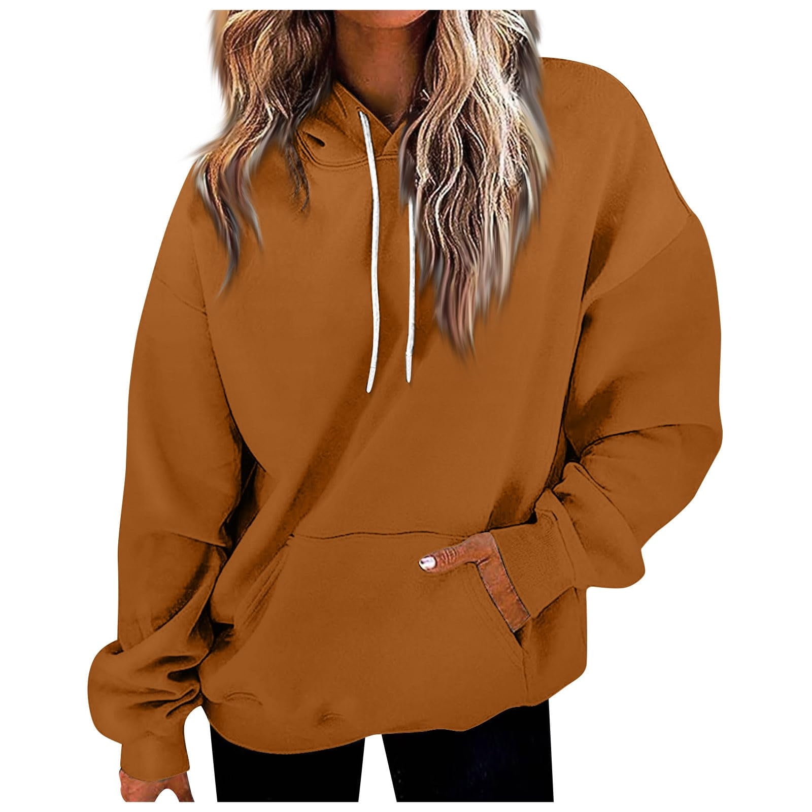 LOVZFMLL Sweatshirt for Women, Solid Color Pockets Long Sleeve Hooded ...