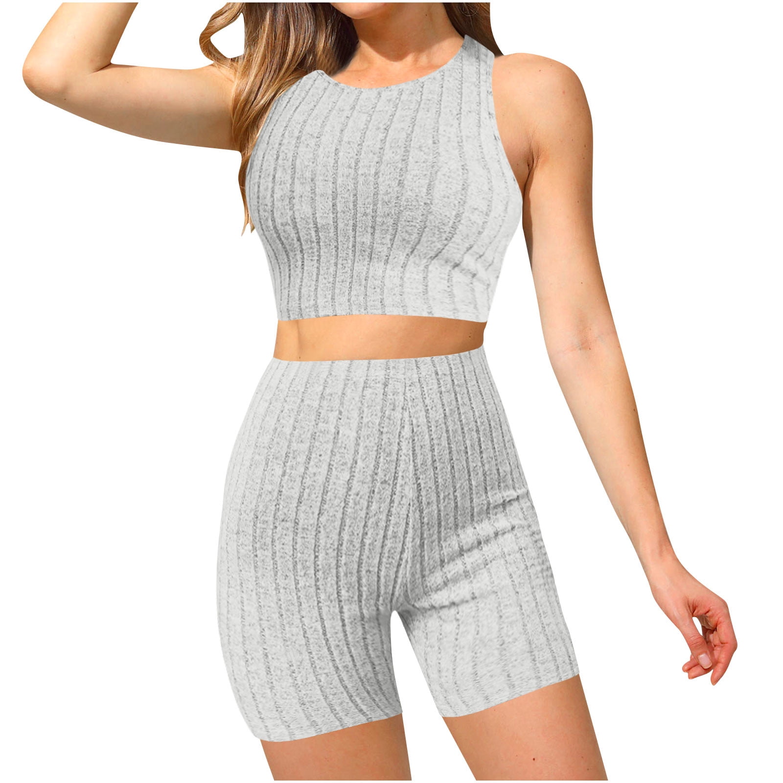 LOVZFMLL Workout Sets for Women Round Neck Sleeveless Crop Tank Top and ...