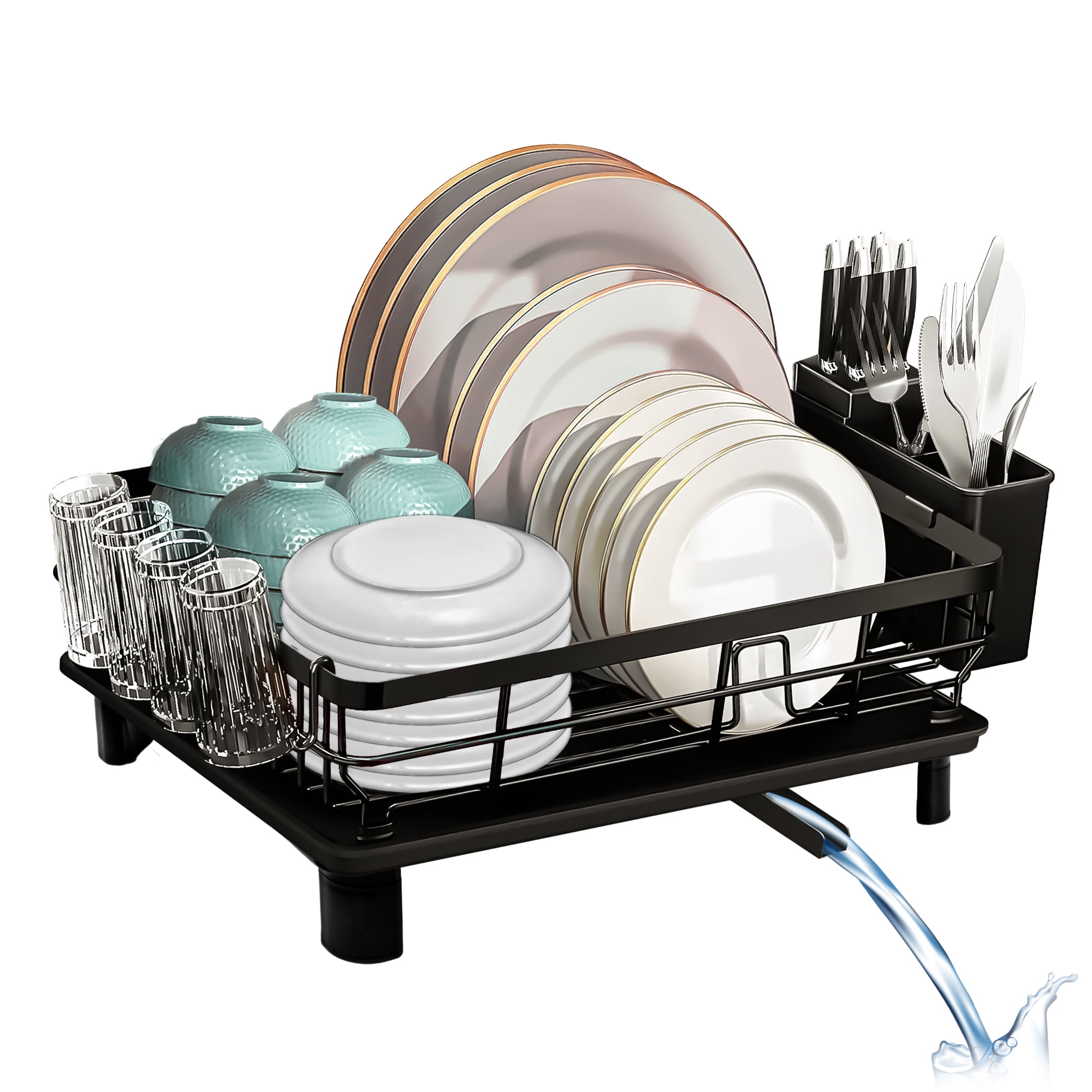 LOYALGET Dish Drying Rack with Drain Board, Utensil & Cup Holder, 17 ...