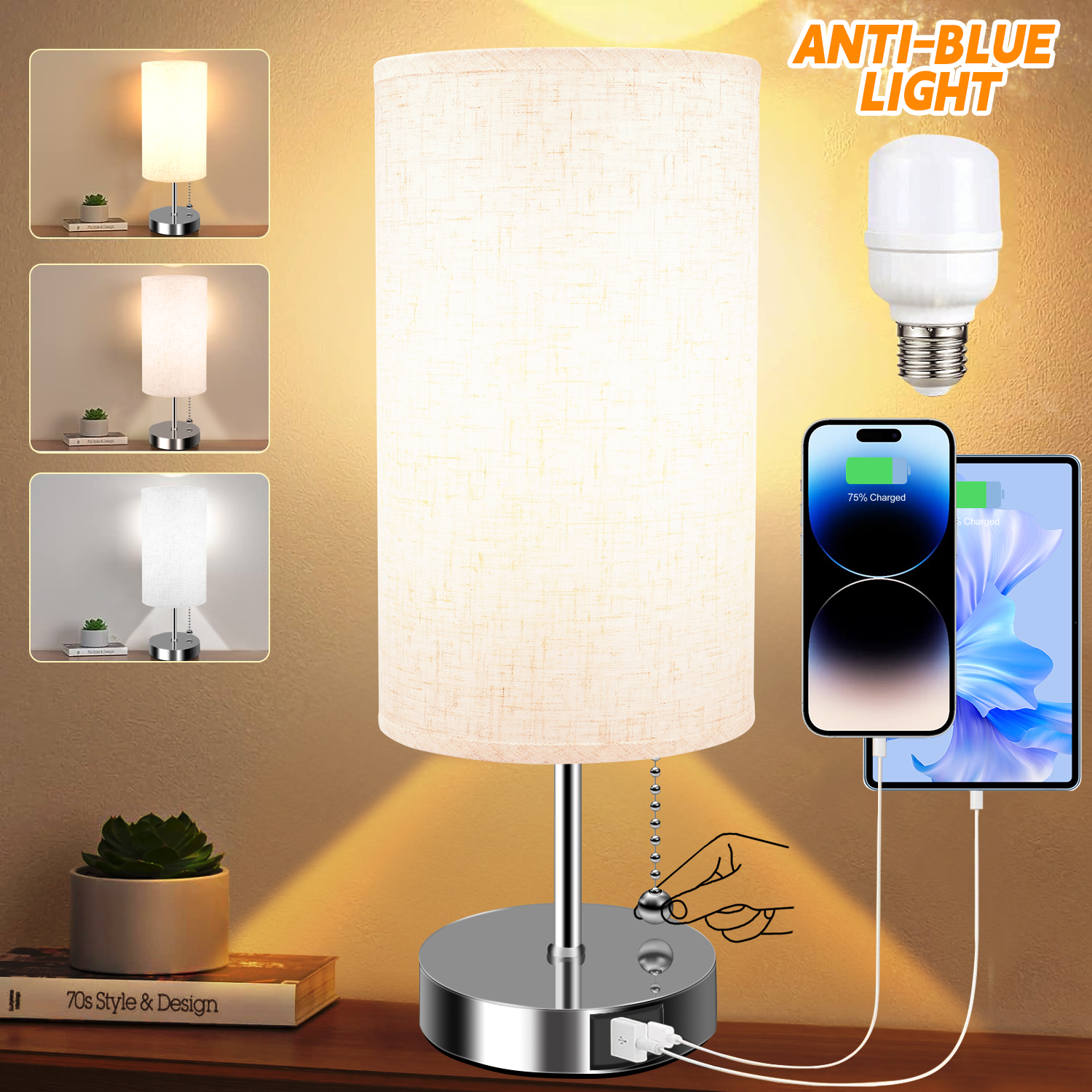LimeLights Stick Lamp with USB charging port and Fabric Shade, Black ...